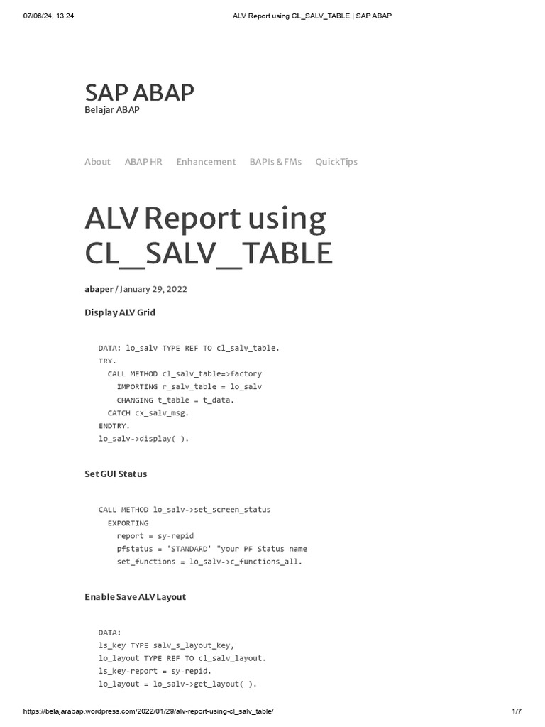 Alv Report Using Cl Salv Table Sap Abap Pdf Software Development Computer Science
