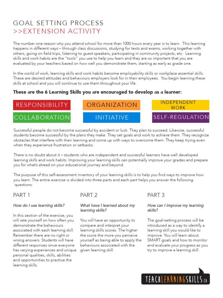 Goal Setting for Learning Skills Improvement | PDF | Goal Setting ...