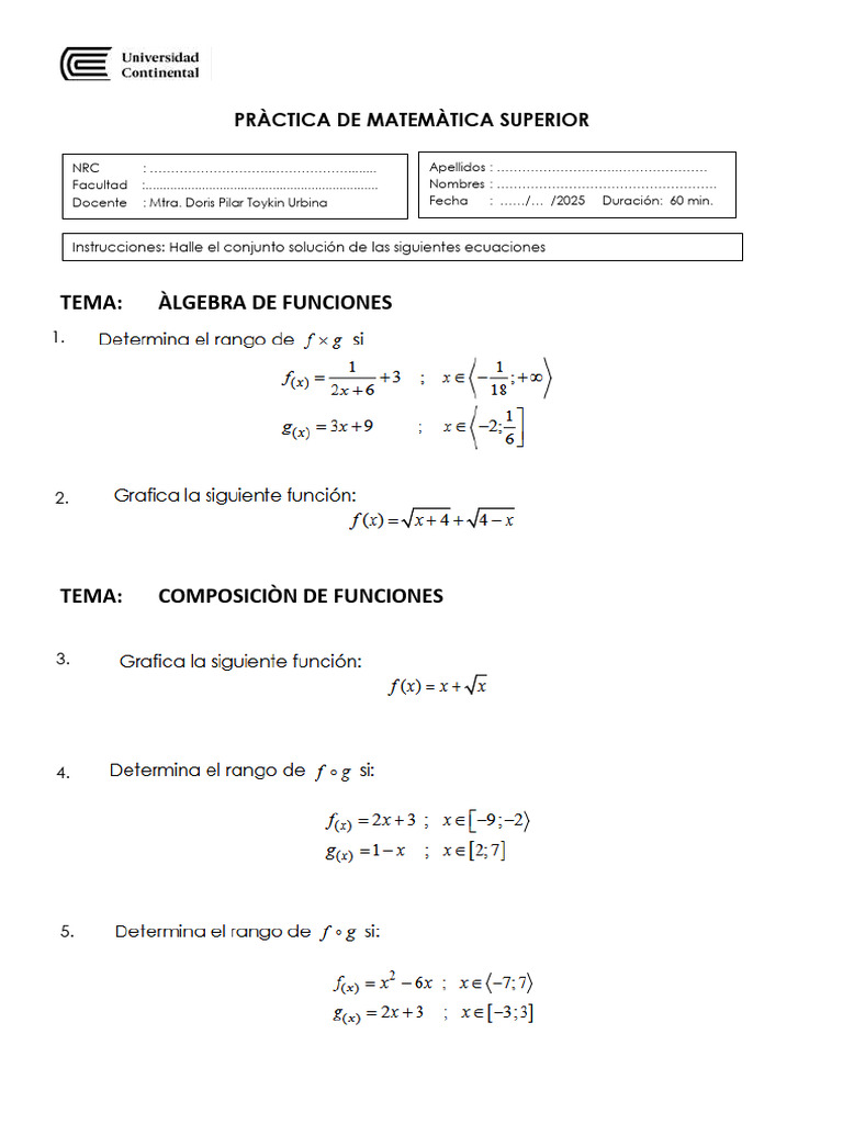 PRACTICA 3__ ALGEBRA DE FUNCIONES-COMPOSICION DE FUNCIONES - FUNCION INVERSA | PDF