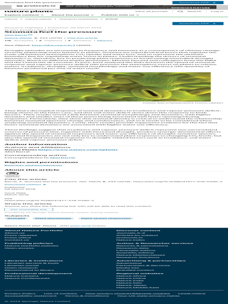 Stomatal Dynamics Under Drought Stress | PDF | Stoma