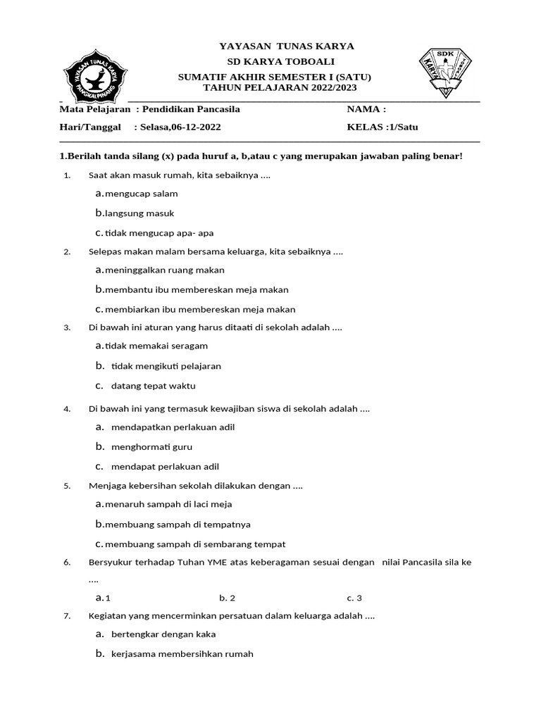 Kumpulan Soal Sumatif SM 1 | PDF