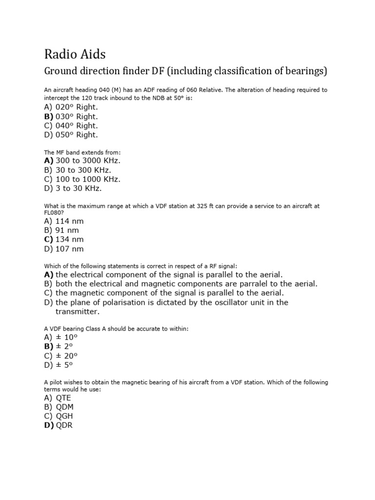 Aviation Radio Navigation Quiz | PDF | Radio Propagation | Radio
