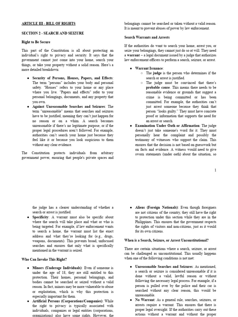 JDn 102 - CLASS NOTES 2 | PDF | Search And Seizure | Probable Cause