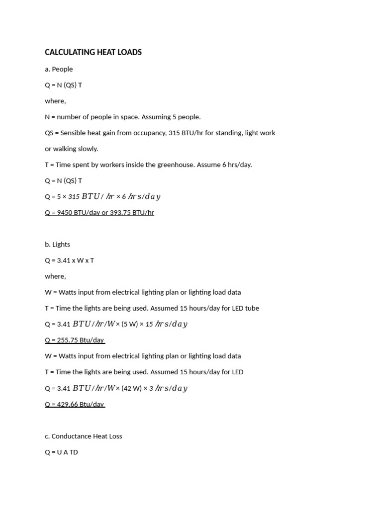 Greenhouse Heat Load Calculation | PDF