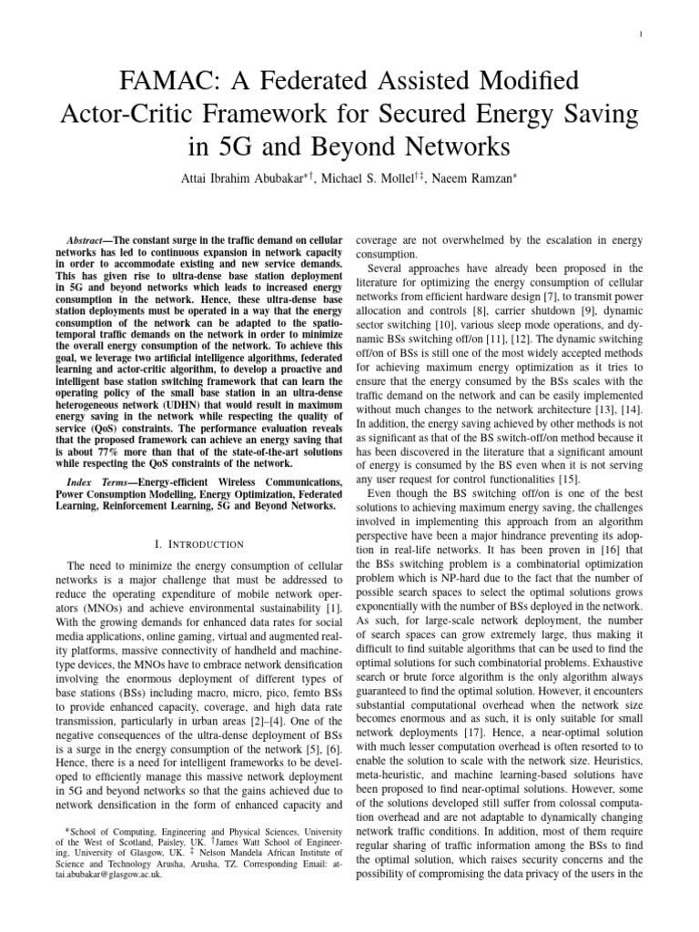 FAMAC: A Federated Assisted Modified Actor-Critic Framework For Secured Energy Saving in 5G and ...