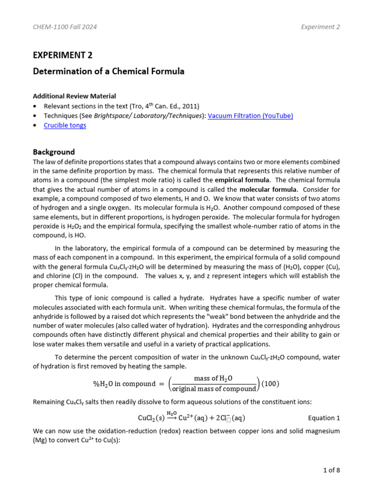 Empirical Formula Determination Lab | PDF | Chemical Compounds | Magnesium
