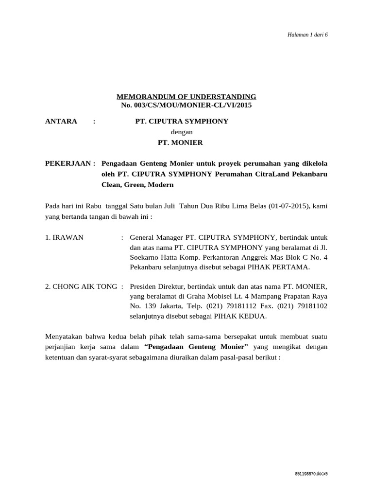 Draft Mou Pekanbaru | PDF