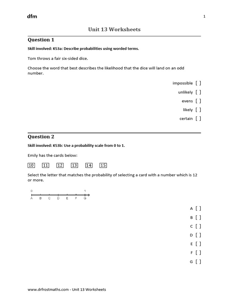 Unit 13 Worksheets | PDF | Probability | Probability Theory