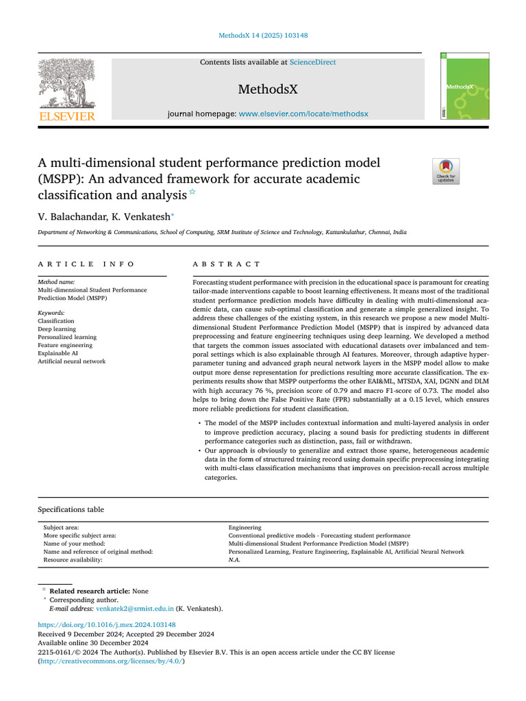 A Multi-Dimensional Student Performance Prediction Model (MSPP) An Advanced Framework For ...