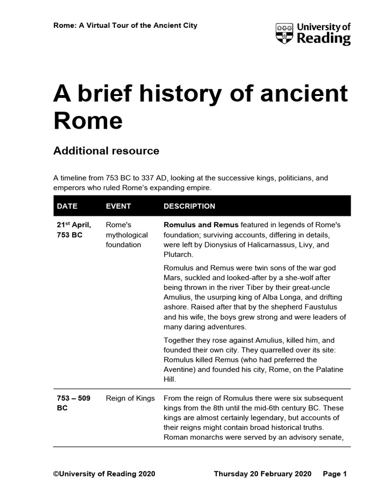 1.6 A_brief_history_of_ancient_Rome | PDF | Roman Republic | Romulus ...