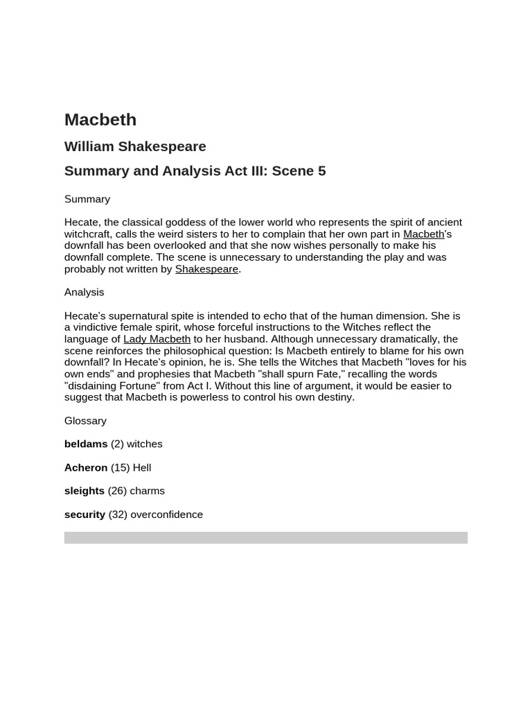 Macbeth Act 3 Scene 5 Summary | PDF | Macbeth | Shakespearean Tragedies