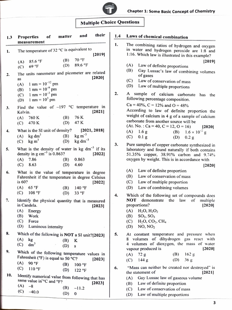 Mole Concept Worksheet | PDF | Mole (Unit) | Gases