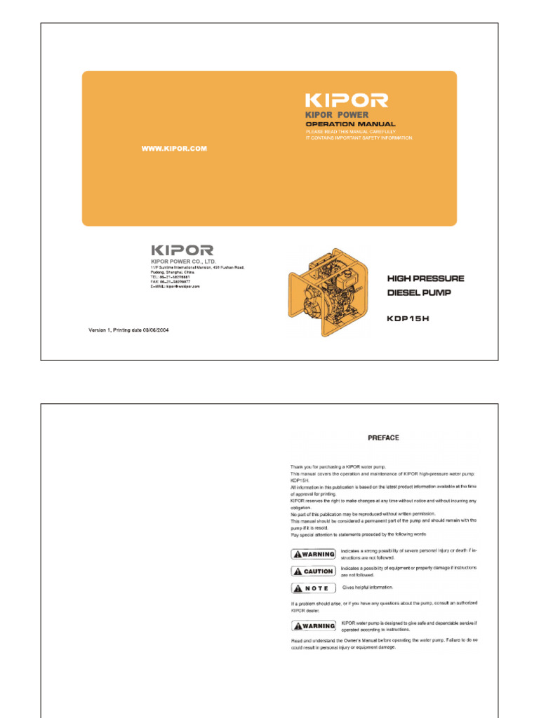Motobomba Diesel Kipor Kdp15h Manual Atrbcu | PDF | Pump | Diesel Engine