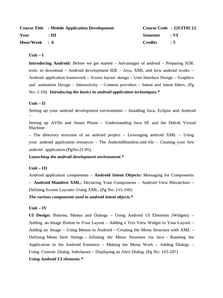 Theory Android Syllabus | PDF | Android (Operating System) | Integrated Development Environment