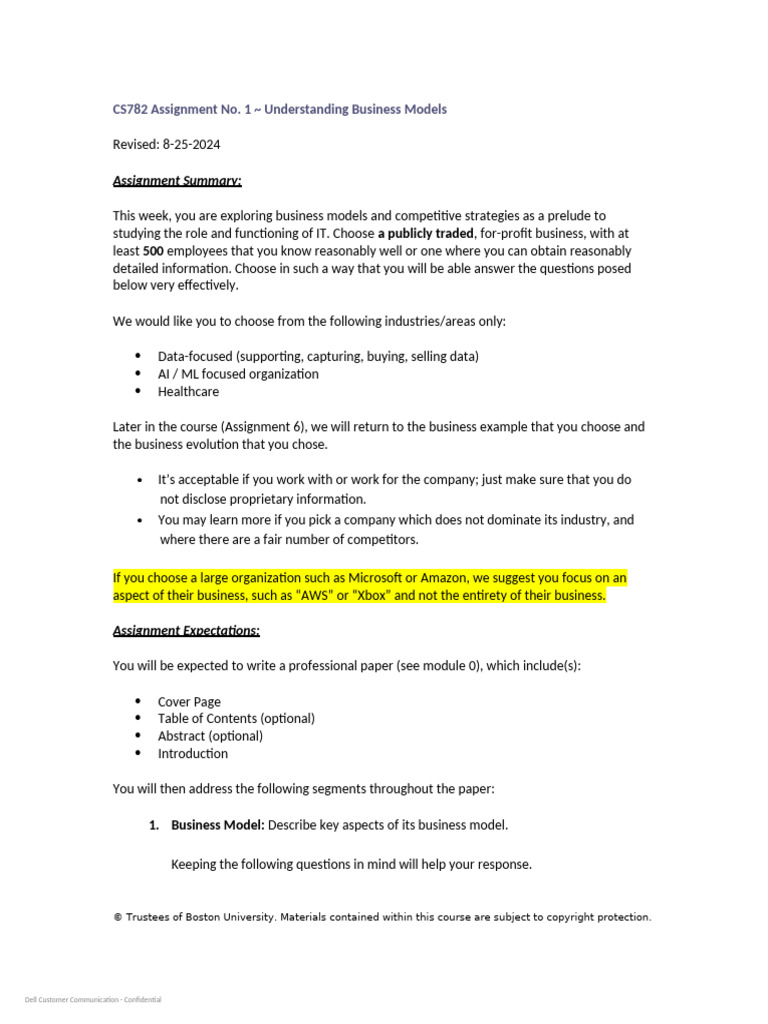 CS782 Assignment1 8 25 2024 | PDF | Strategic Management | Business Model