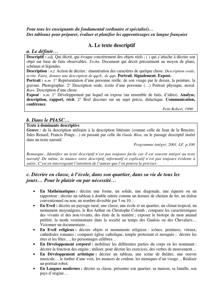 Comprendre le texte descriptif en classe | PDF | Phrase | Pronom