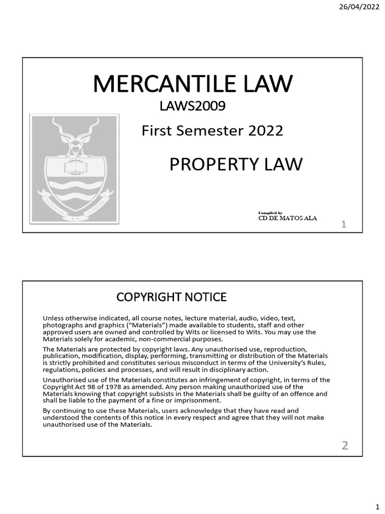 Merc Law - Property - Slides (Lecture 6) | PDF | Property | Copyright