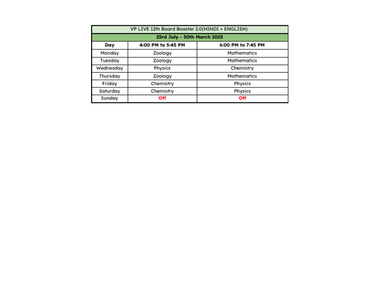 Weekly Class Schedule | PDF