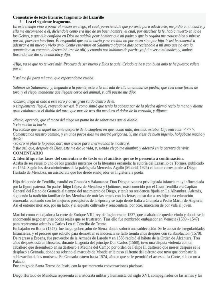 Análisis del fragmento del Lazarillo | PDF | Literatura española