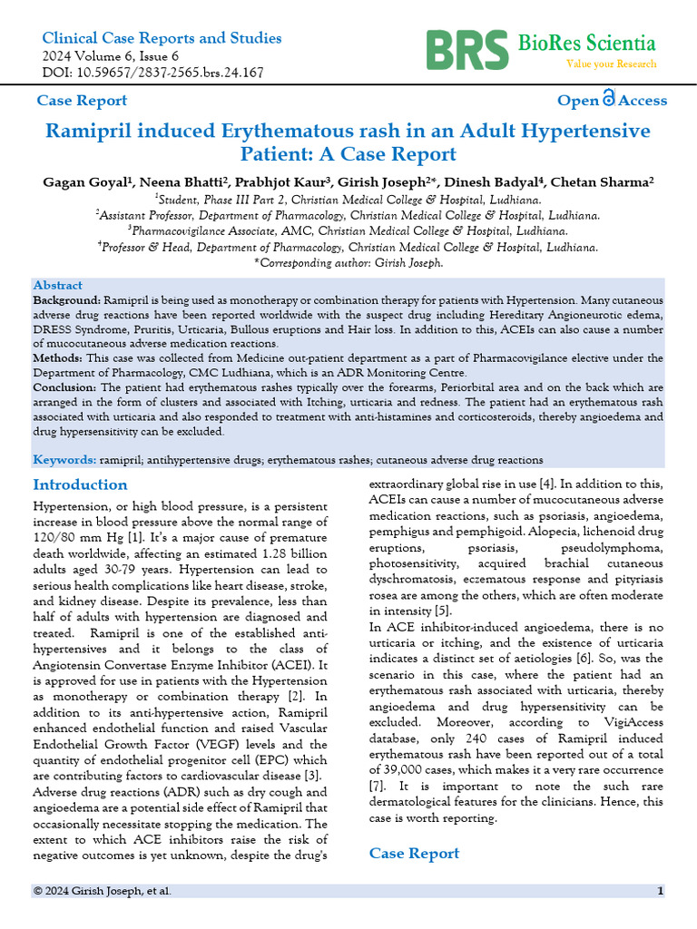 Ramipril-Induced Erythematous Rash | PDF | Hypertension | Clinical Medicine