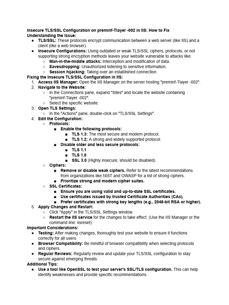 Insecure TLS-SSL Configuration on Preminf-Tlayer -... | PDF | Transport ...