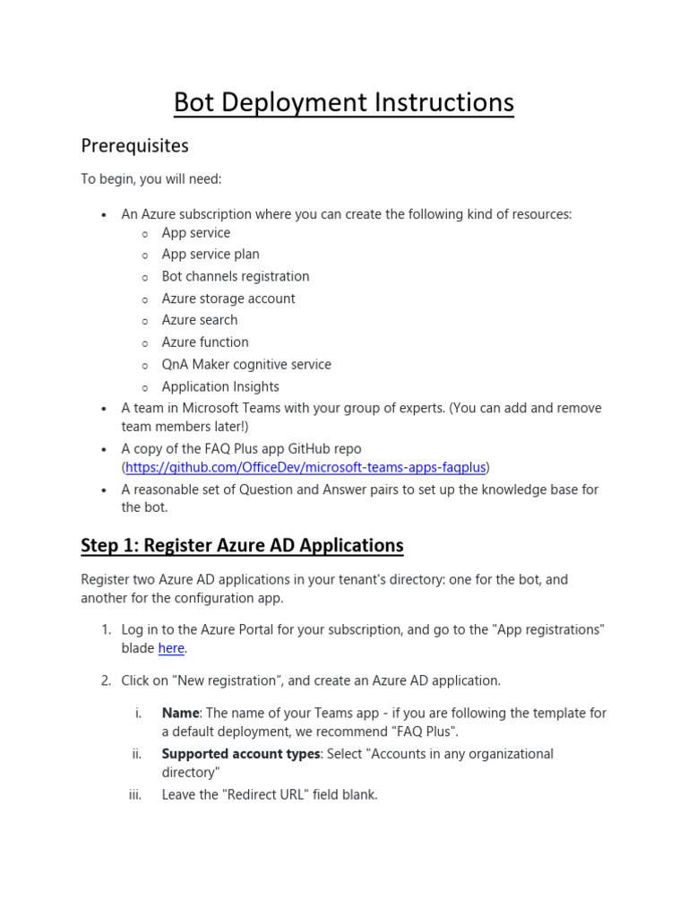Bot Deployment Instructions | PDF | Microsoft Azure | Zip (File Format)