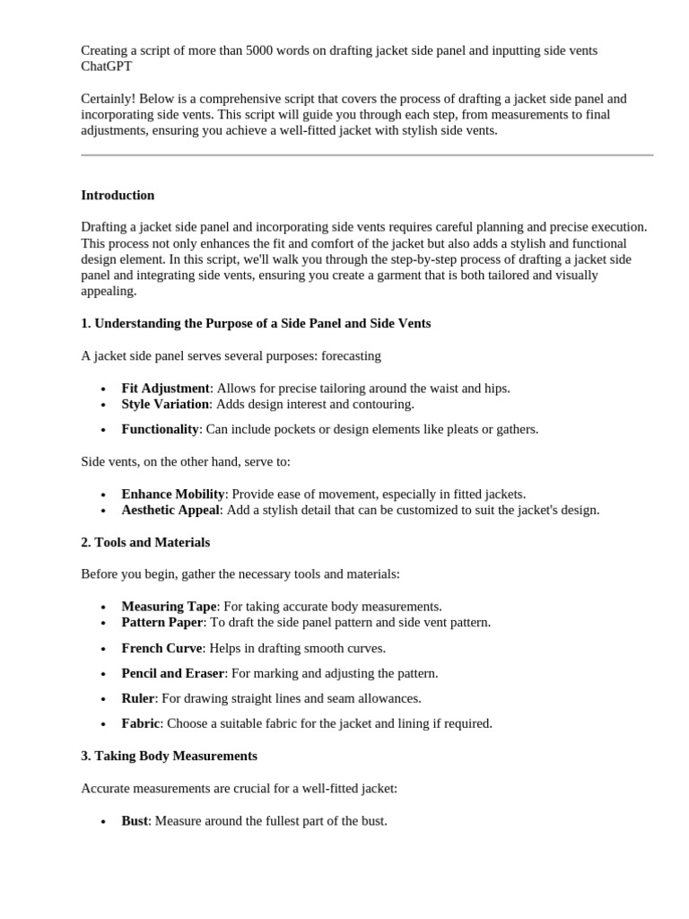 Creating a Script of More Than 5000 Words on Drafting Jacket Side Pannel | PDF | Seam (Sewing ...
