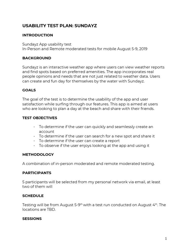 5ea9bef67f92de1d904f1d69 - Sundayz Test Plan & Script | PDF | Usability ...