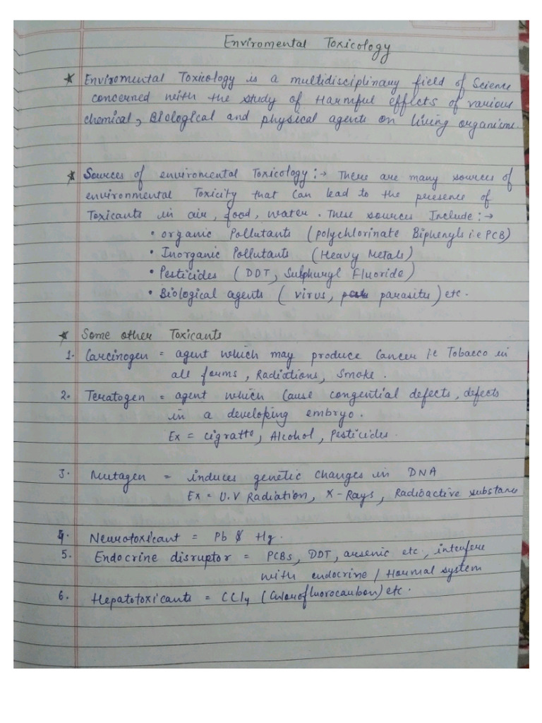 Environmental Toxicology Hand Written Notes BAMS | PDF