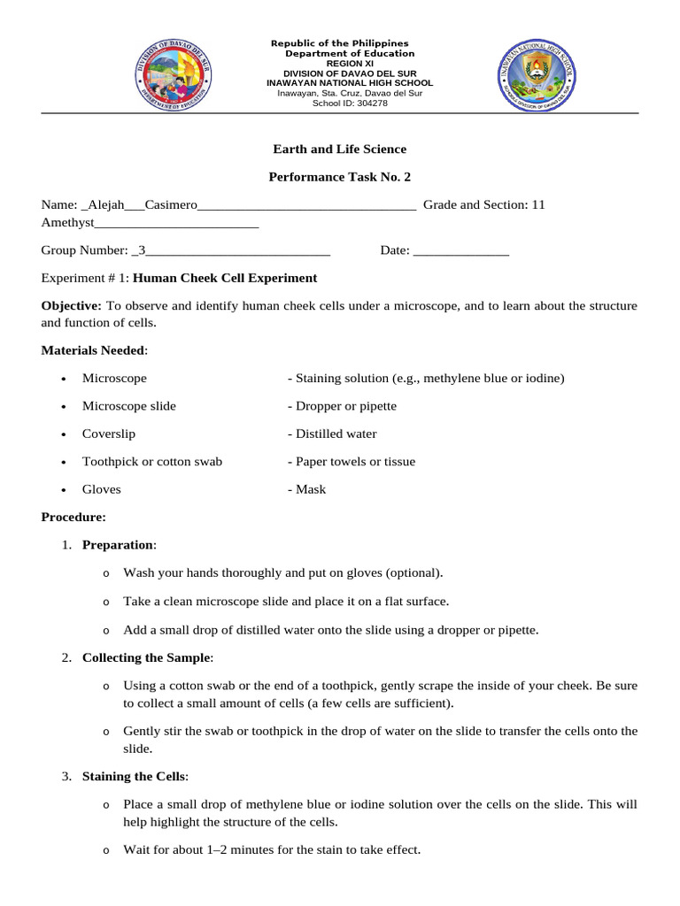 Earth and Life Science Experiment - Performance Task No.2 | PDF | Leaf ...
