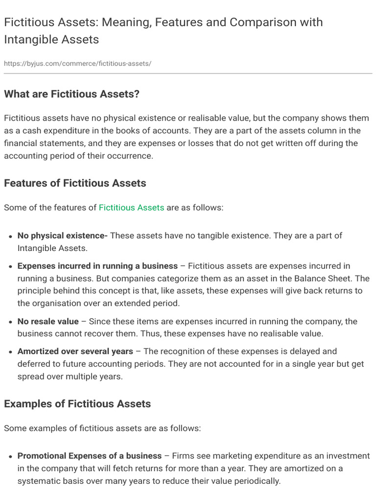 Fictitious Assets Meaning, Features and Compariso+ | PDF | Expense ...