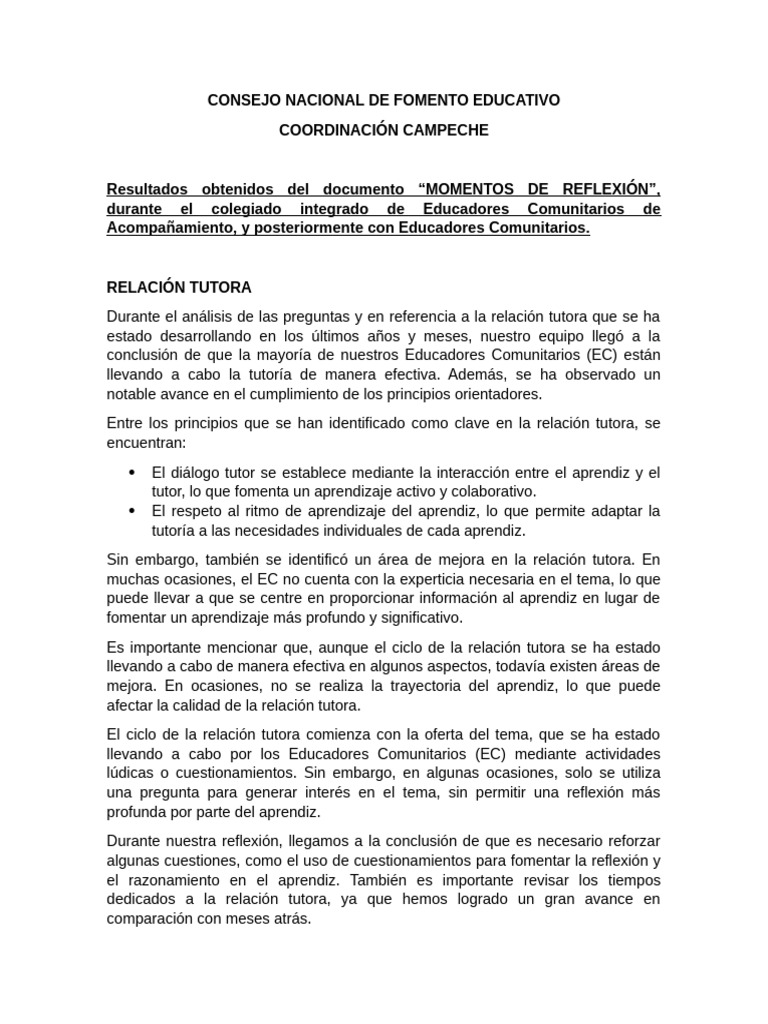 Momentos de Reflexion Ec, Ecas y Ecar | PDF | Evaluación | Educación de la primera infancia