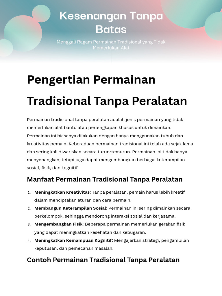 Permainan Tradisional Tanpa Peralatan | PDF