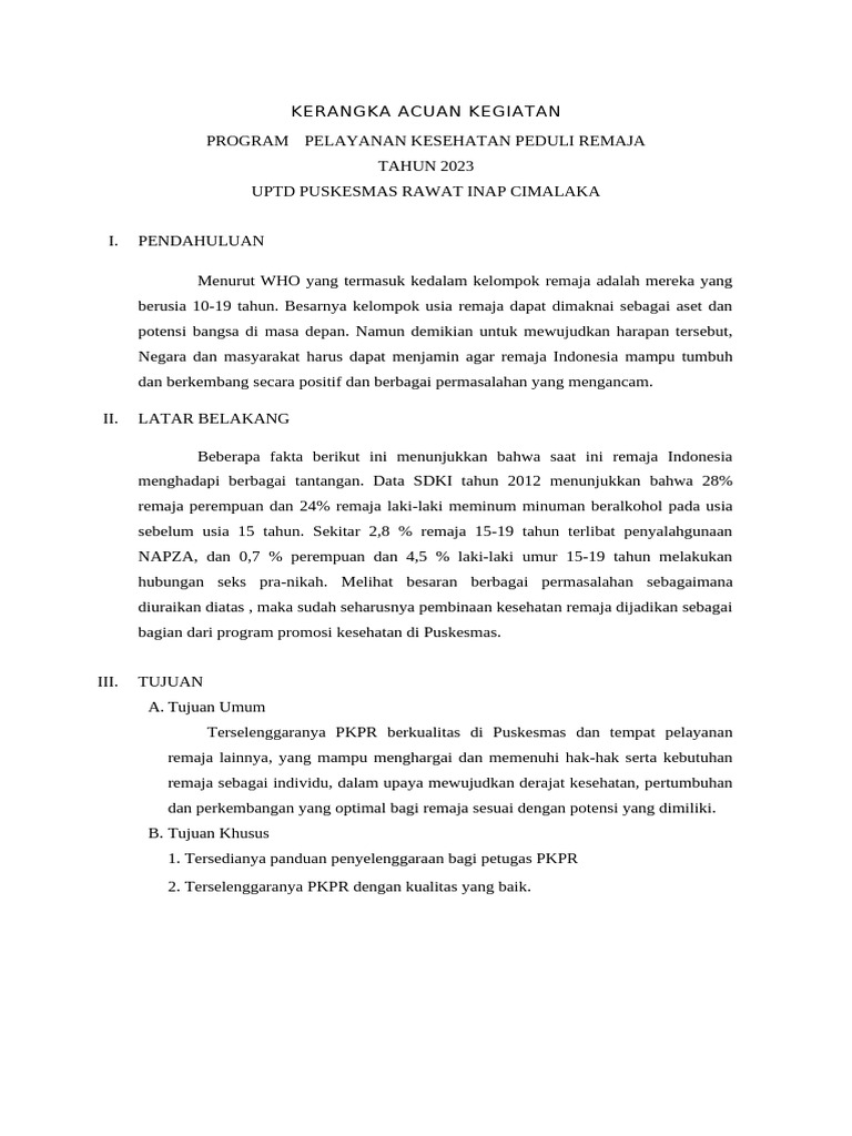 Program Kesehatan Remaja 2023 Cimalaka | PDF