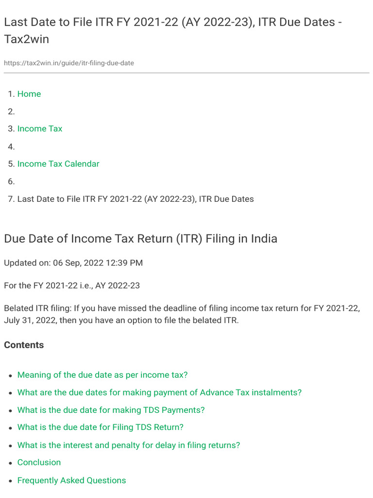Last Date To File ITR FY 2021-22 (AY 2022-23), ITR+ | PDF | Limited ...