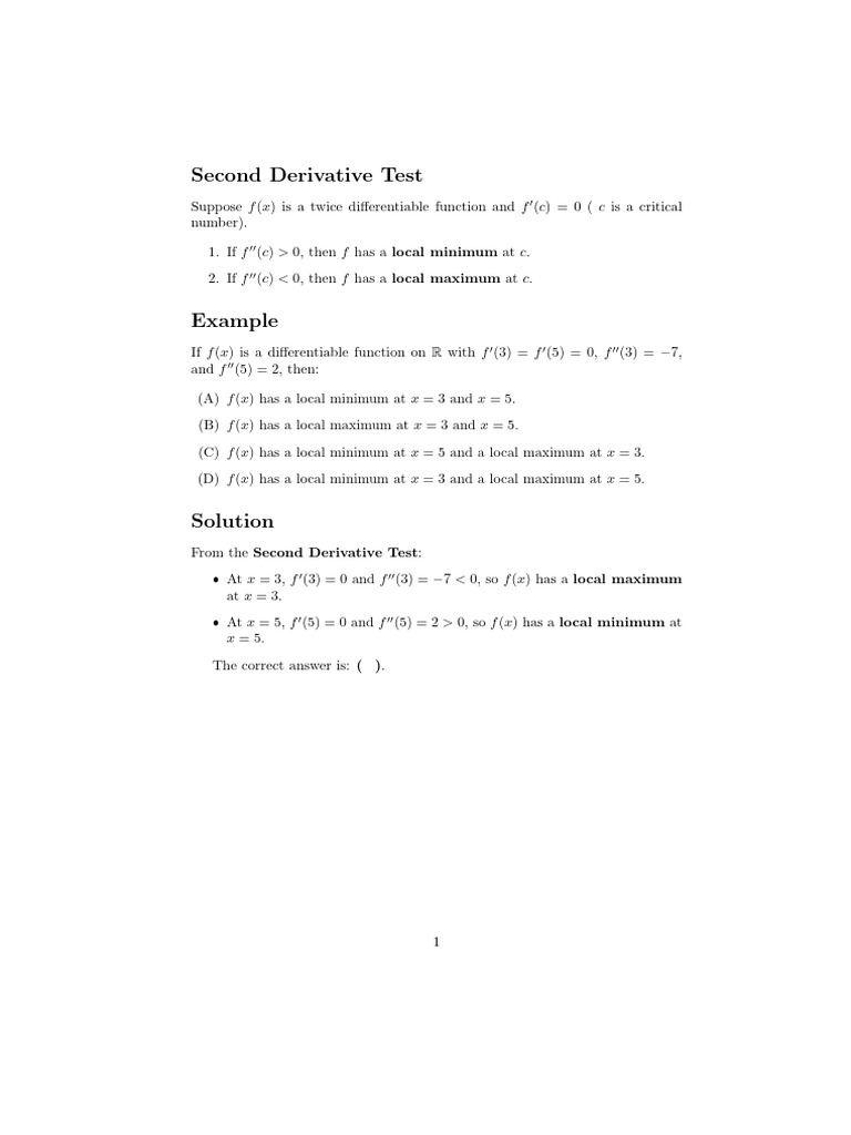 Second Derivative Test | PDF