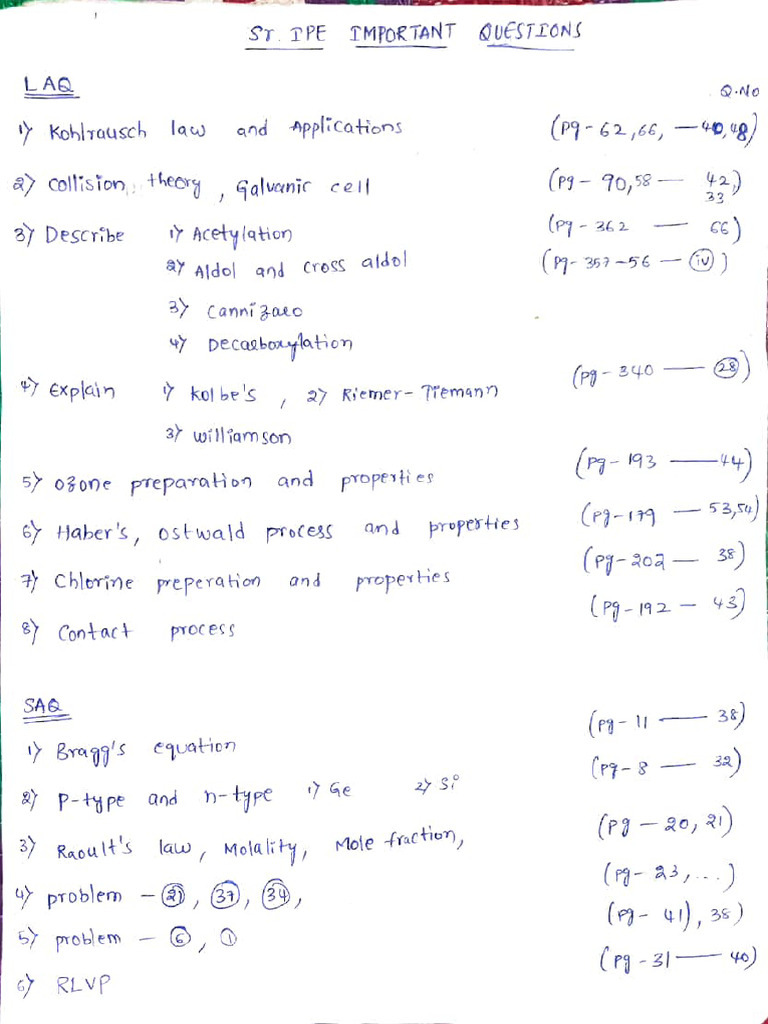 chem imp questions for pre final | PDF | Biomolecules | Physical Chemistry