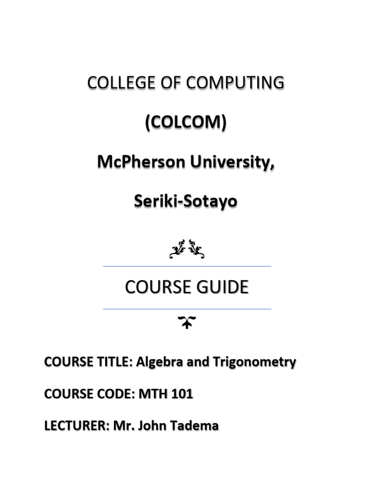 MTH 101 Lecture Note | PDF | Quadratic Equation | Algebra