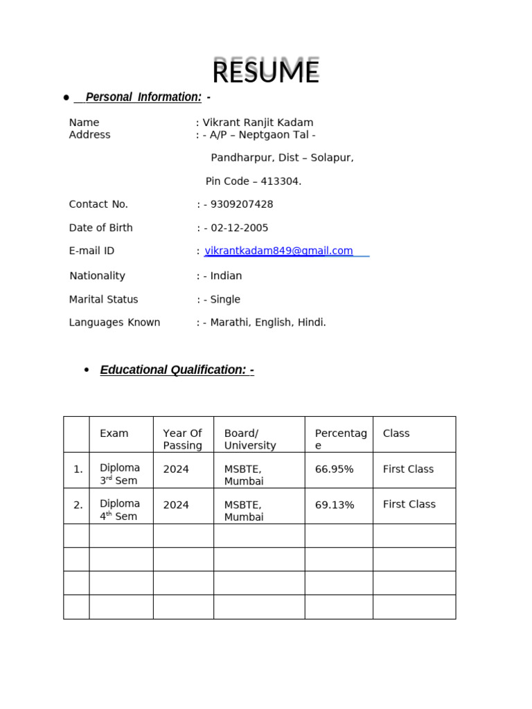 RESUME Aniket | PDF