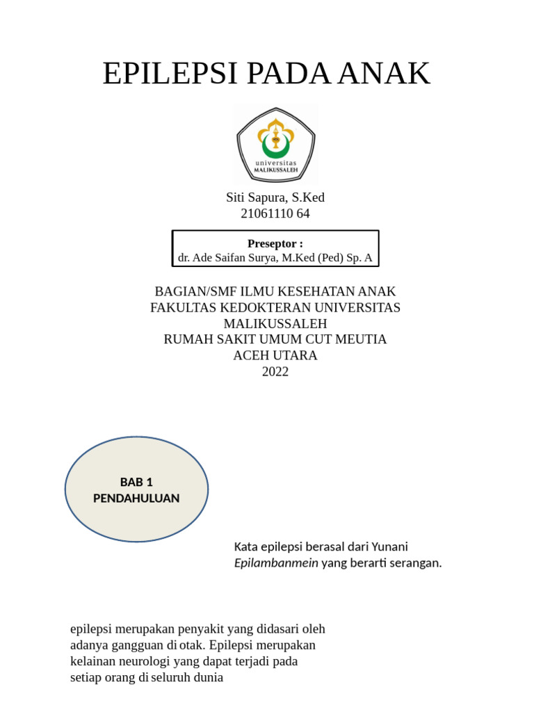 Epilepsi pada Anak: Gejala dan Penanganan | PDF