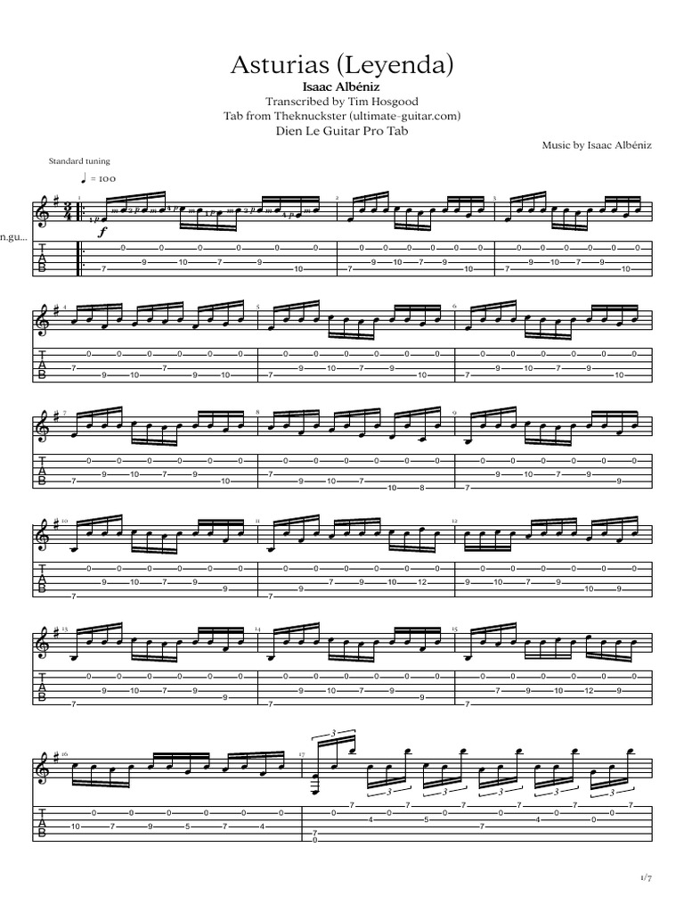 Asturias Guitar Tab by Isaac Albéniz | PDF | Classical Guitar ...