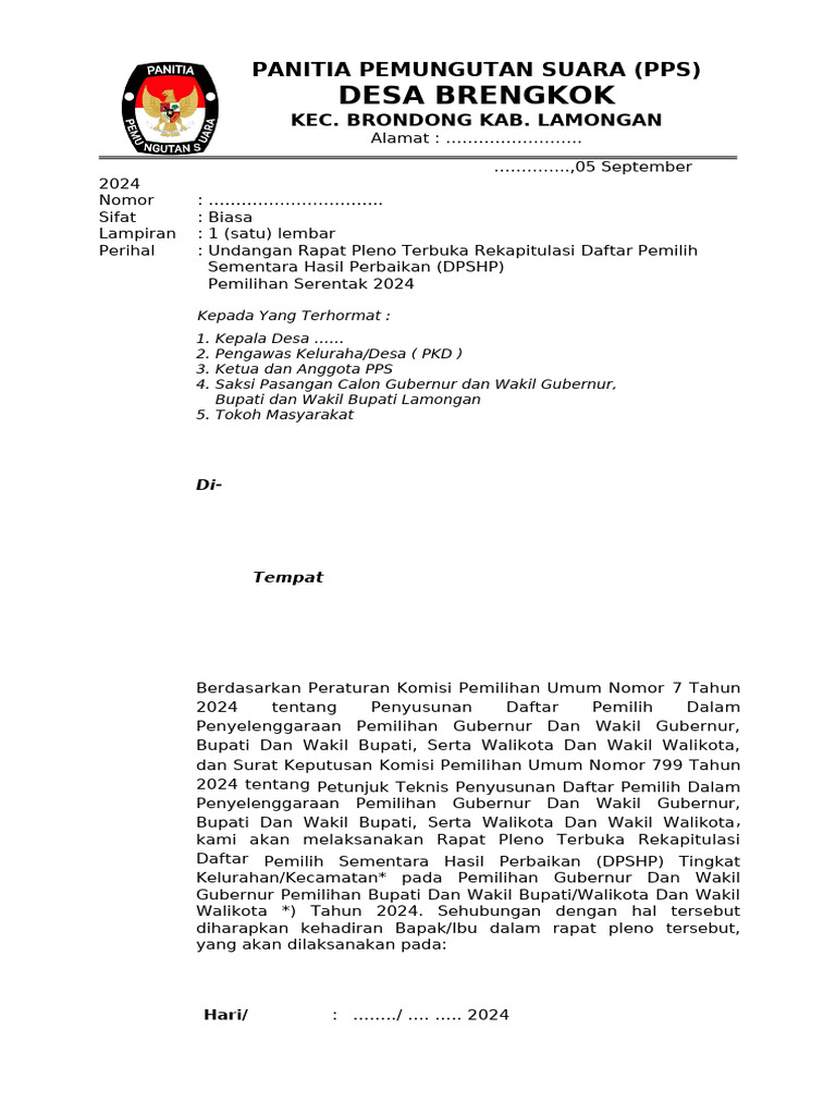 03 Draft Undangan Dpshp Pps_ppk | PDF