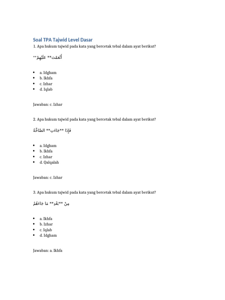 Soal Tajwid Level Dasar | PDF