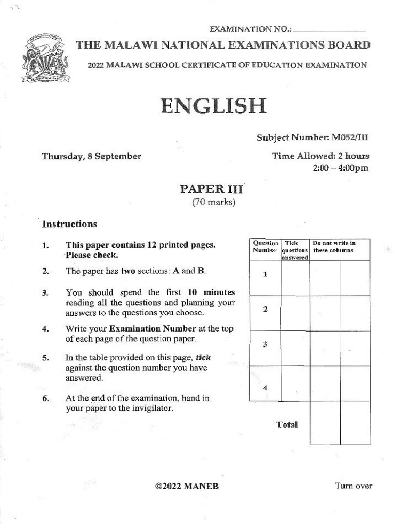 English Paper Lol Maneb 2022 | PDF