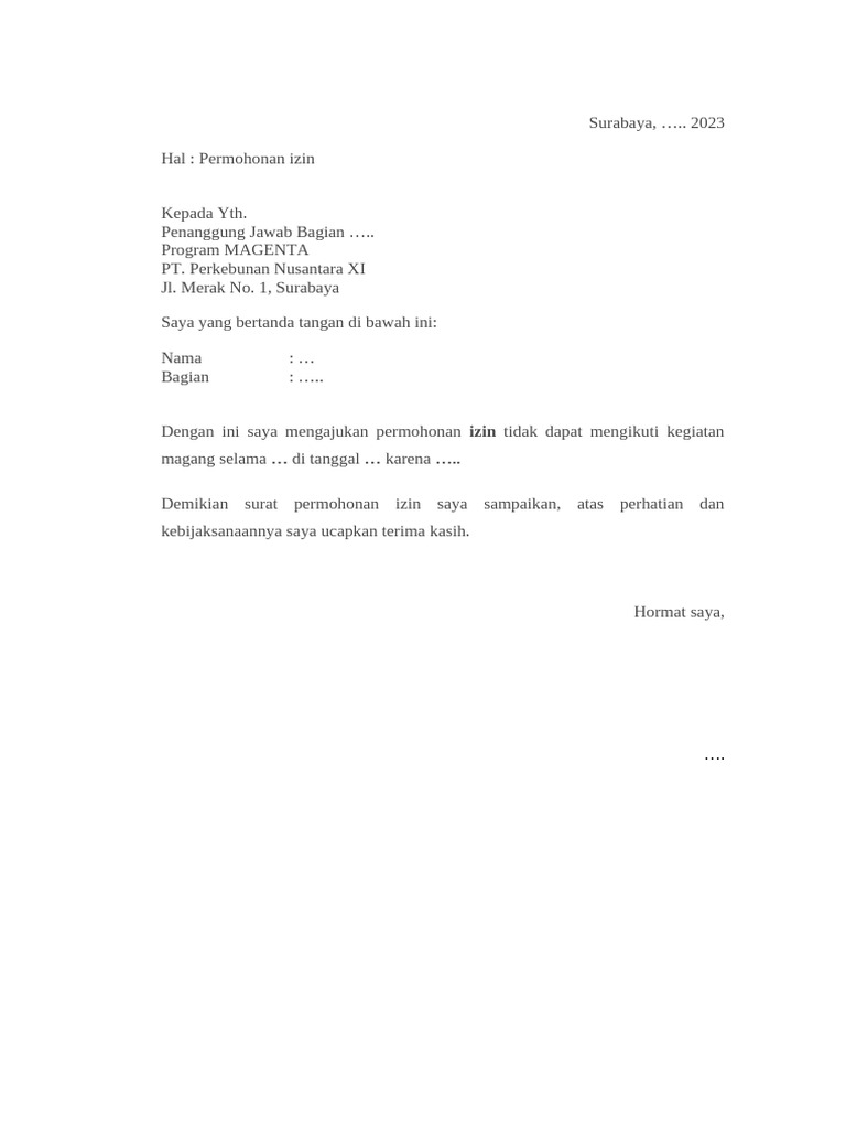Template Surat Izin | PDF
