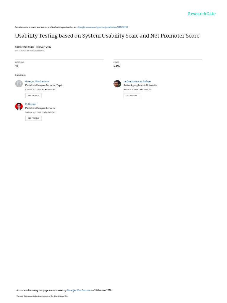 Usability Testing based on System Usability Scale and Net Promoter ...