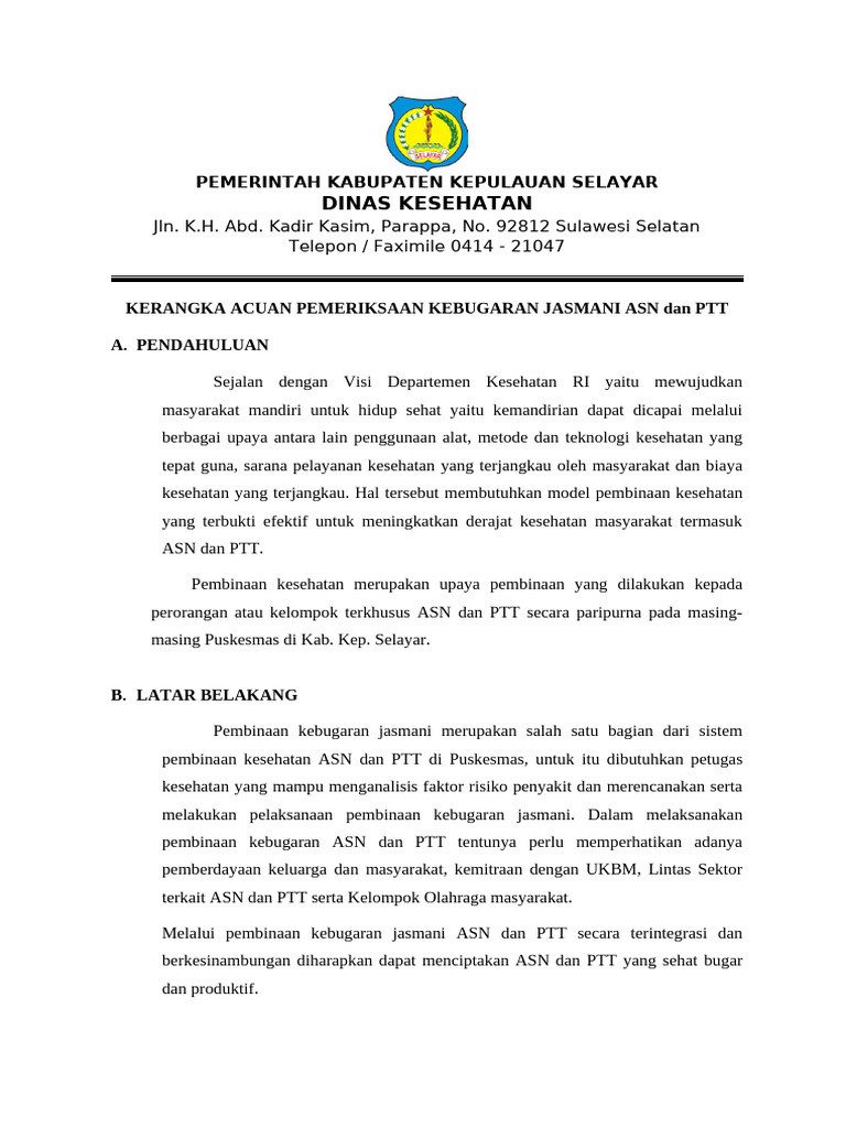 KAK pengukuran kebugaran ASN dan PTT | PDF