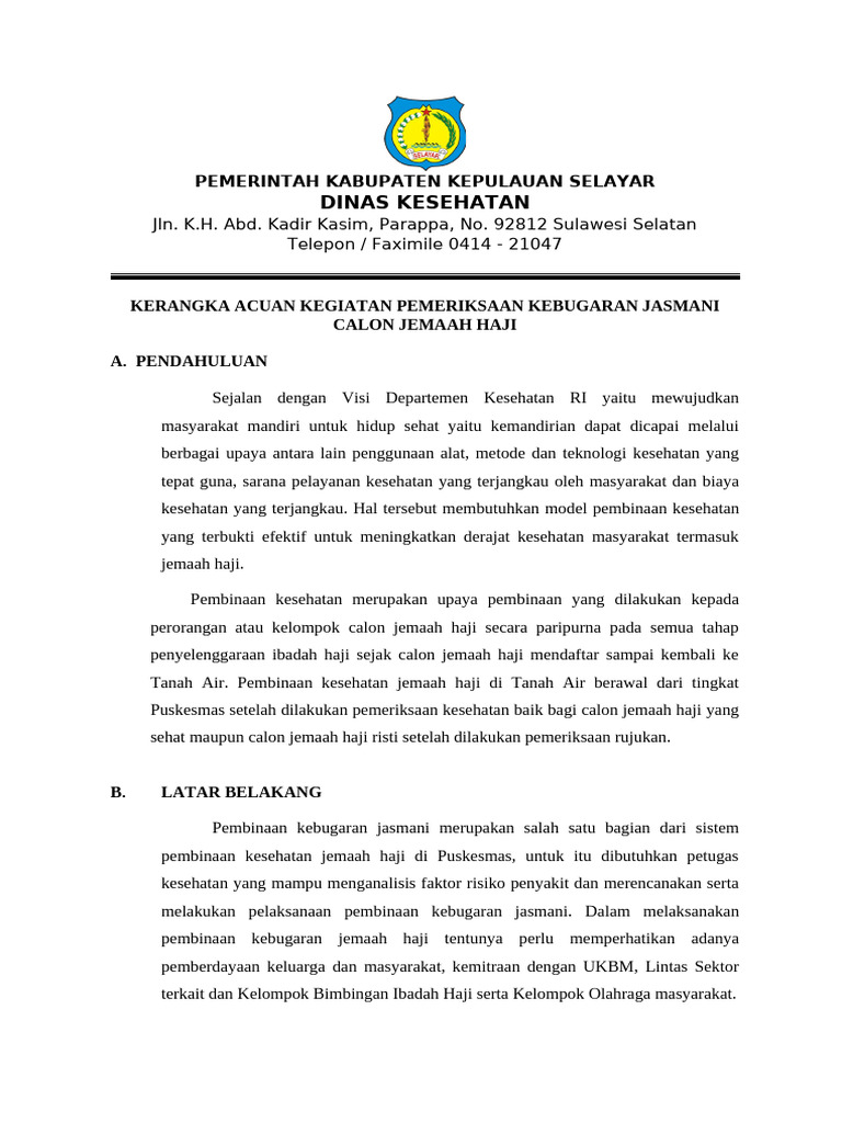 Kak Pemeriksaan Kebugaran Jasmani | PDF