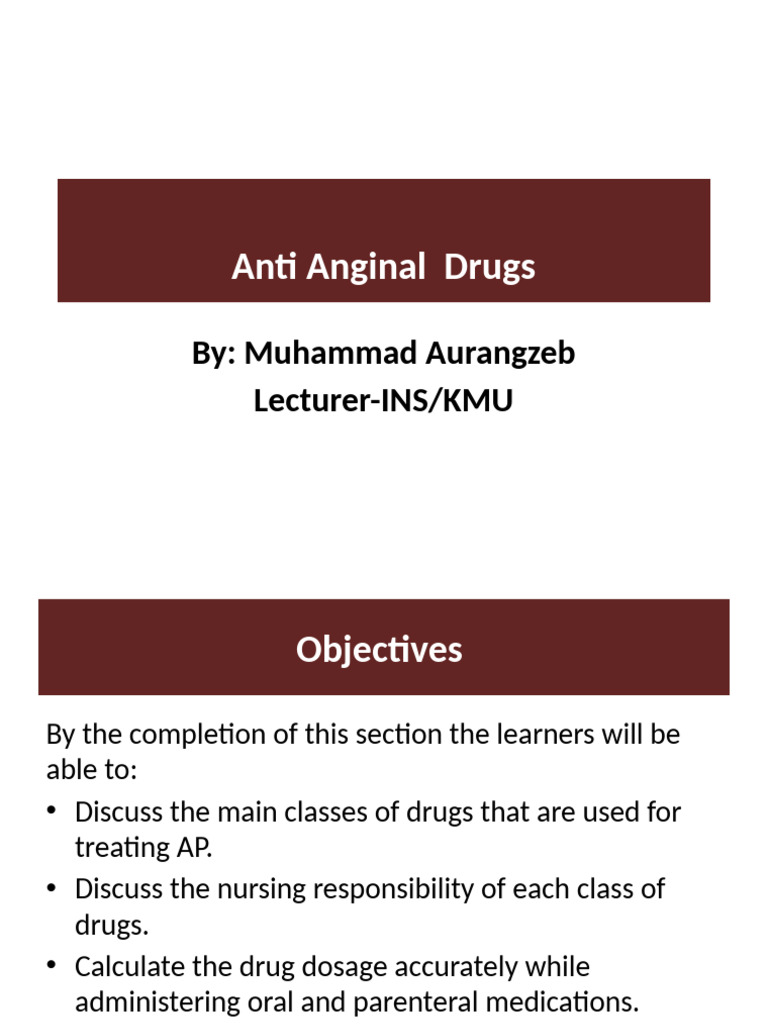 unit 05 (C) Anti Anginal Drugs, Educational Platform | PDF ...