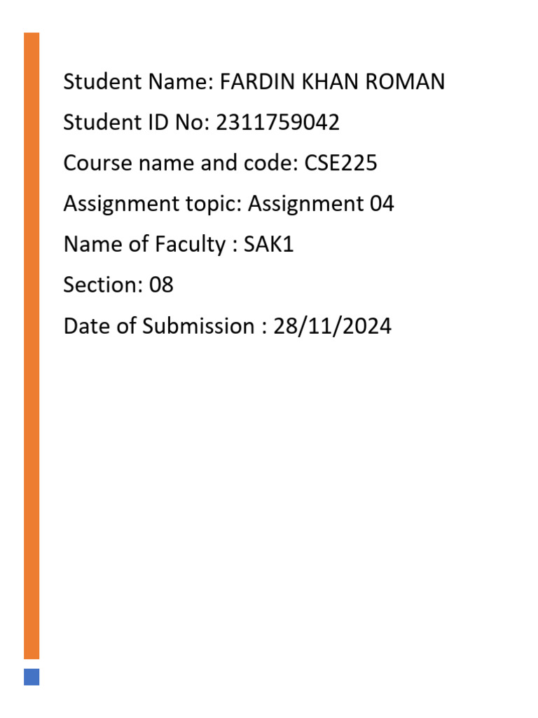 CSE225 Assignment 04 Submission | PDF